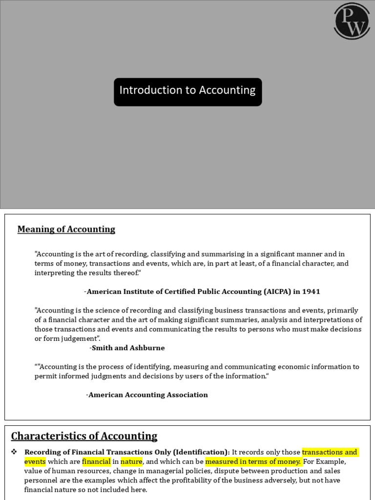 Meaning of Accounting - Short Notes - (Aarambh 2024) | PDF | Debits And ...