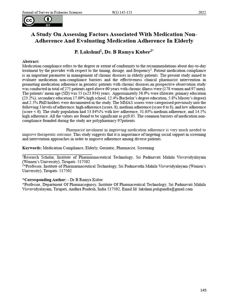 Medication Adherence Measurement in Elderly | PDF | Medical Treatments ...