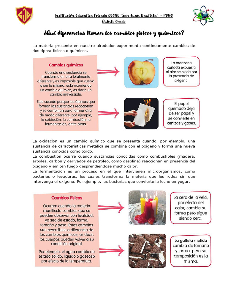 Cambios Físicos y Químicos | PDF | Fermentación | Sustancias químicas