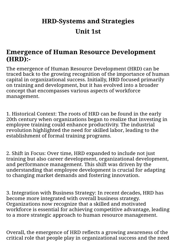 HRD-Systems and Strategies Unit 1st | PDF | Human Resource Management ...