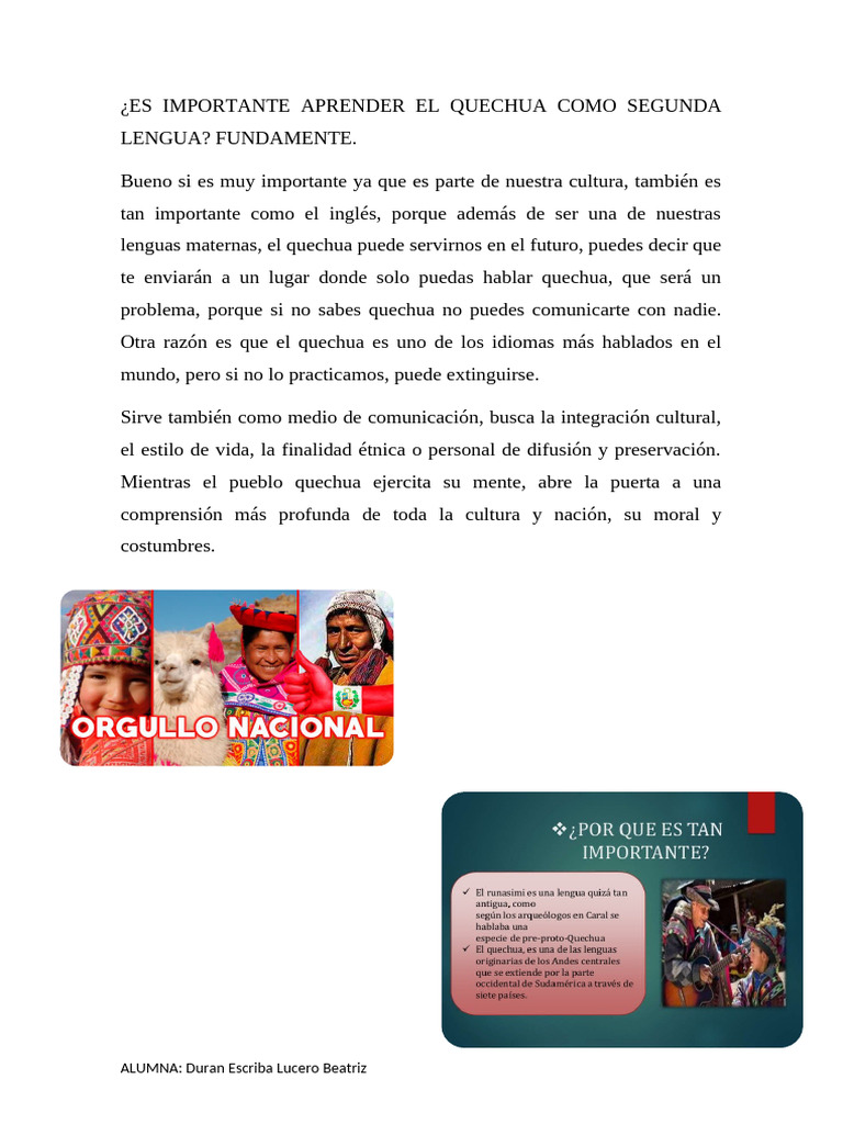 Es Importante Aprender El Quechua Como Segunda Lengua | PDF