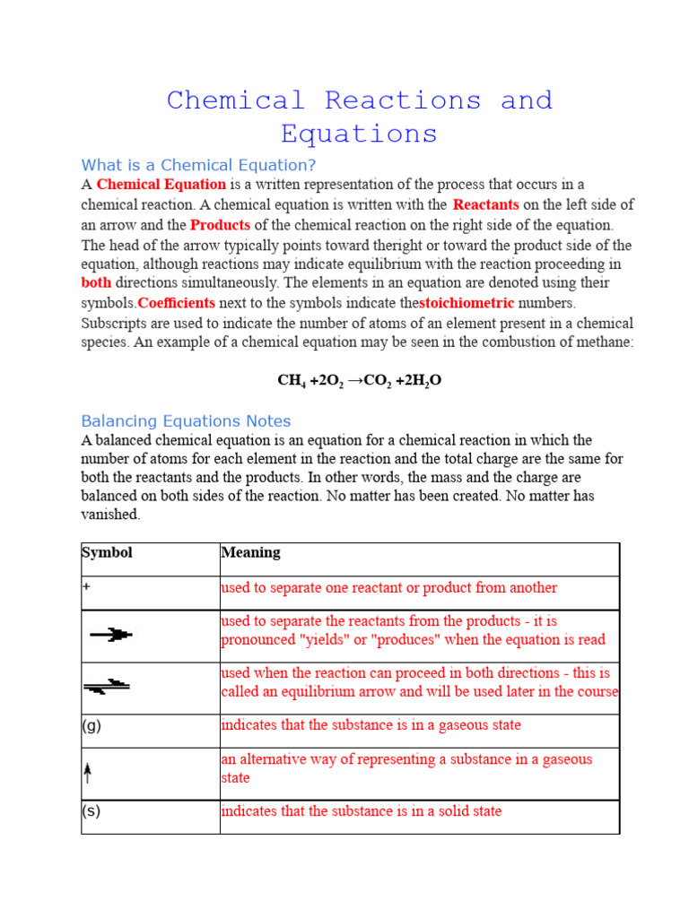 Chemical Equations for Students | PDF | Chemistry | Chemical Reactions