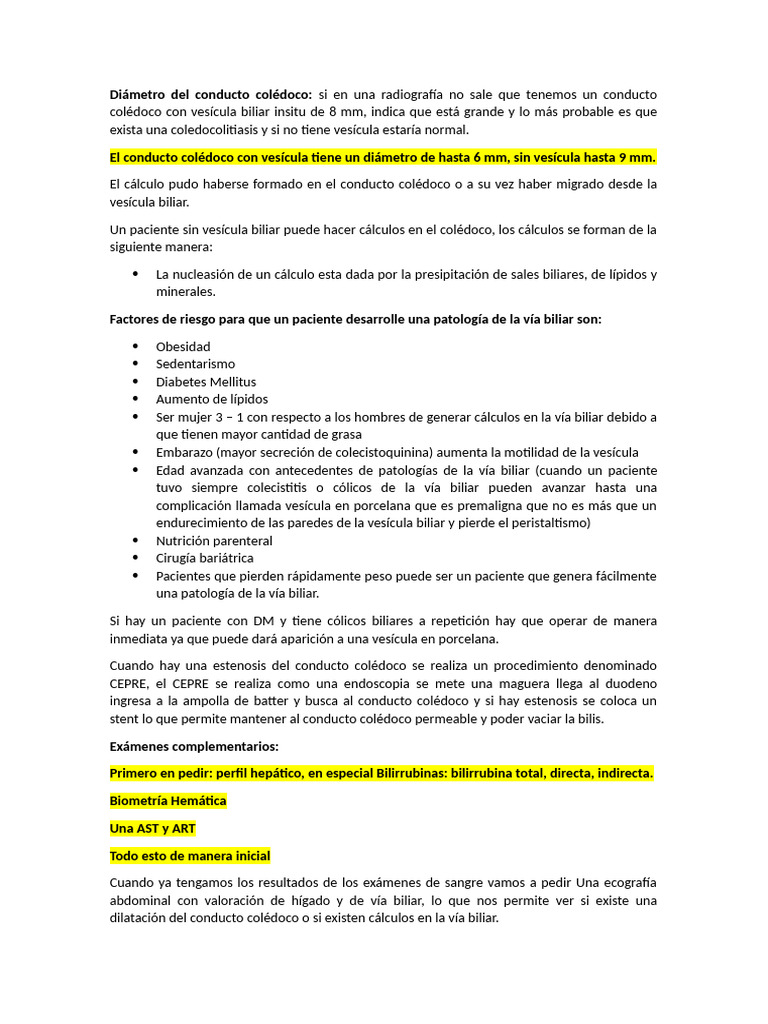 Diámetro del conducto colédoco | PDF | Vesícula biliar | Bilis