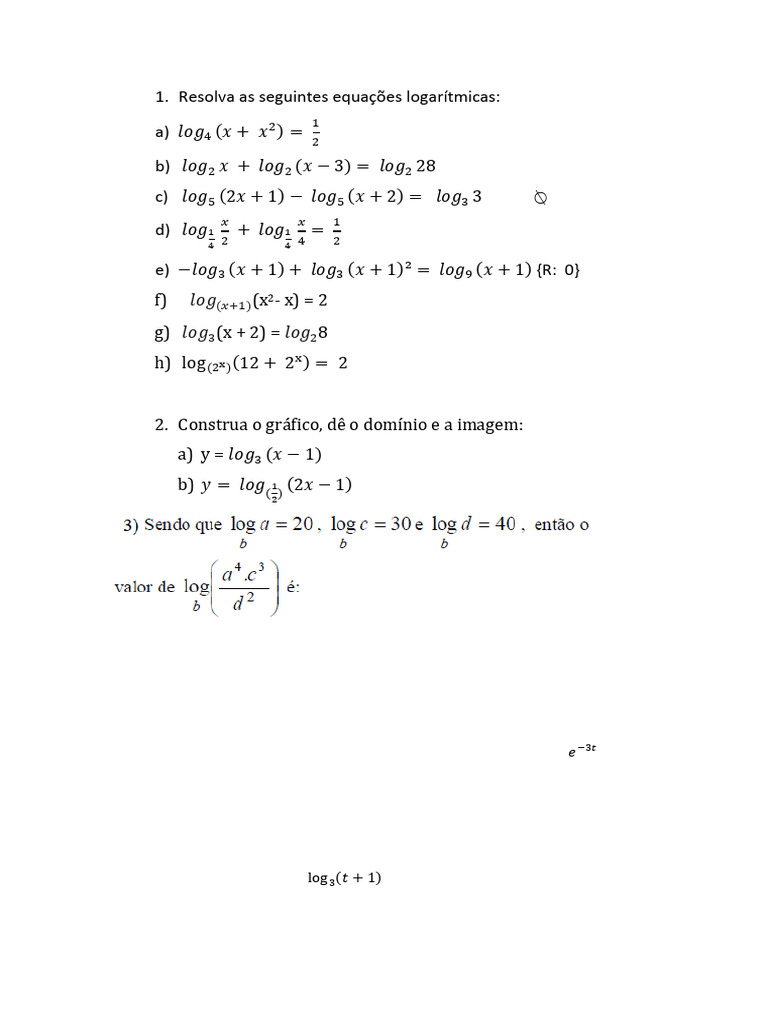 Exercícios Logaritmos 1 | PDF