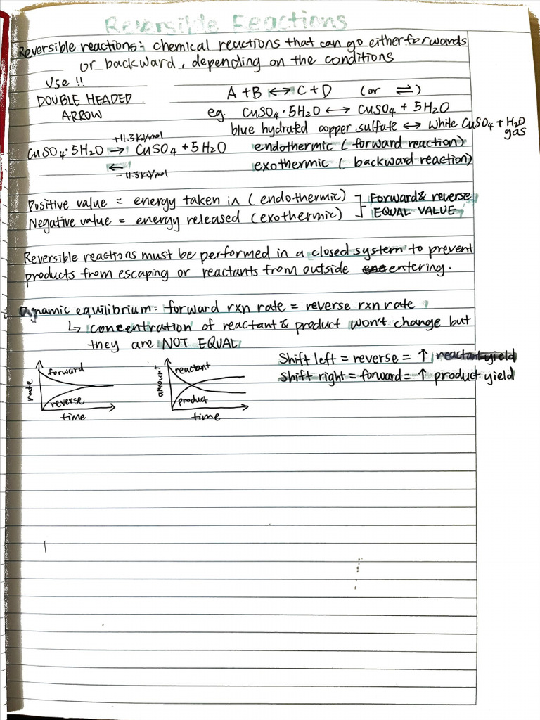 IGCSE Chem Reversible Reactions Notes | PDF | Chemistry | Unit Processes