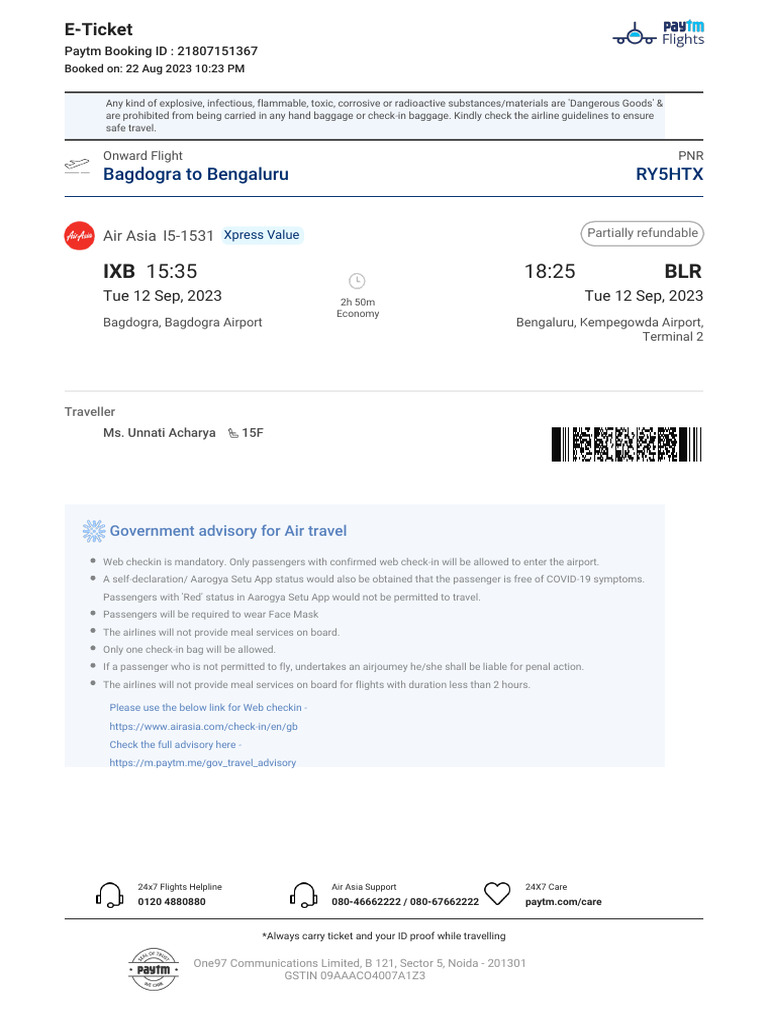 Ixb BLR 12092023 21807151367 | PDF | Fee | Aviation