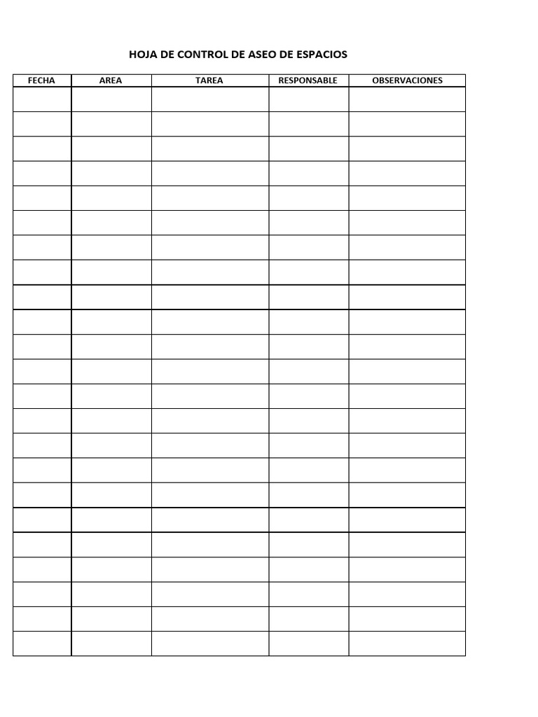 Hoja Control Aseo Espacios | PDF