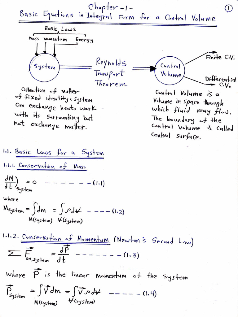 AFM Chapter 1 Basic Equations in Integral Form for a Control Volume (1) | PDF