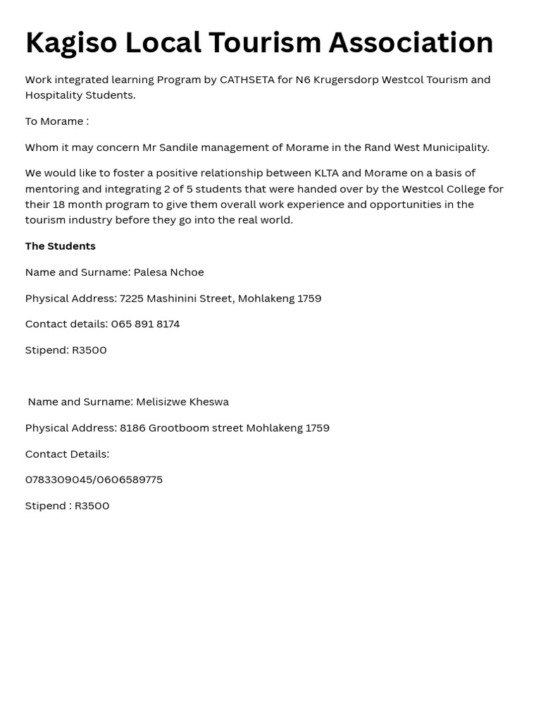 Kagiso Local Tourism Association | PDF