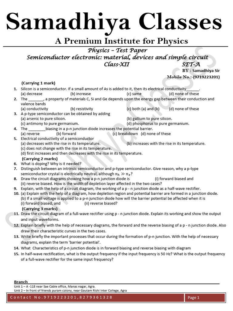 Semiconductor Electronics Class XII Notes | PDF | Semiconductors | P–N ...