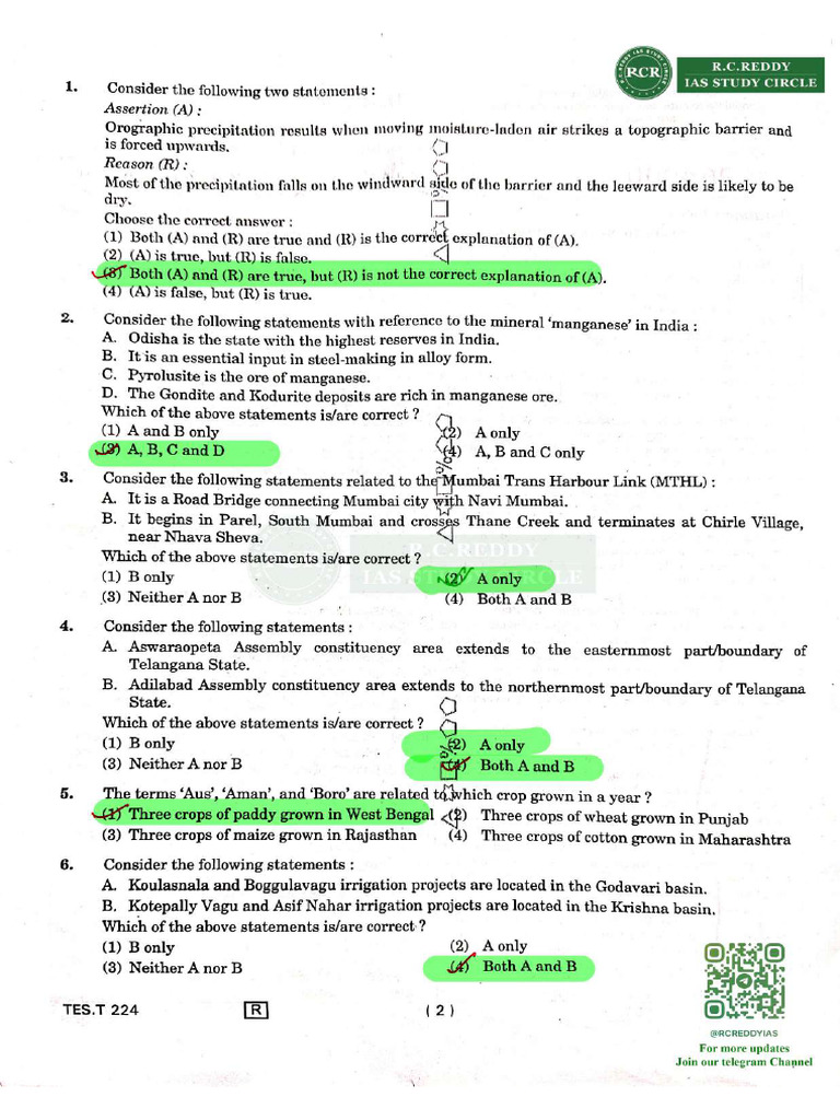 TGPSC Group 1 Prelims key | PDF