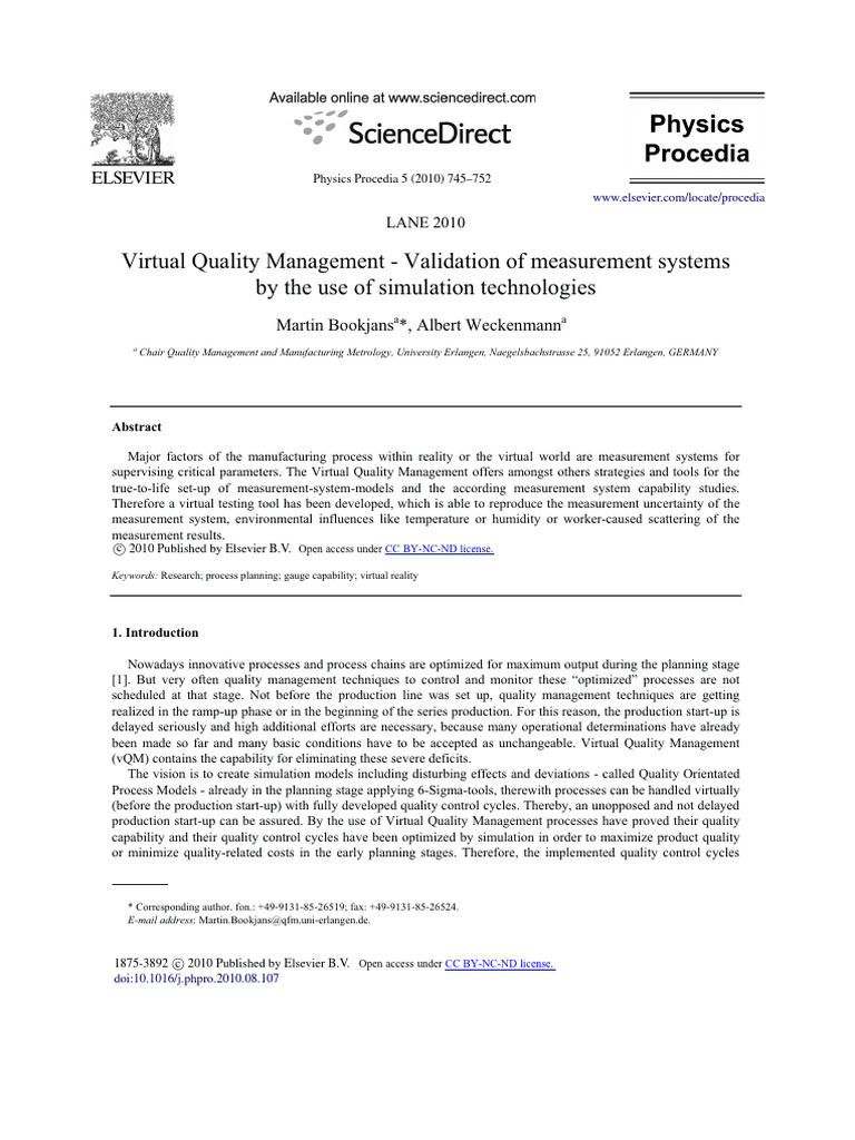 Virtual Quality Management–Validation of measurement systems by the use ...