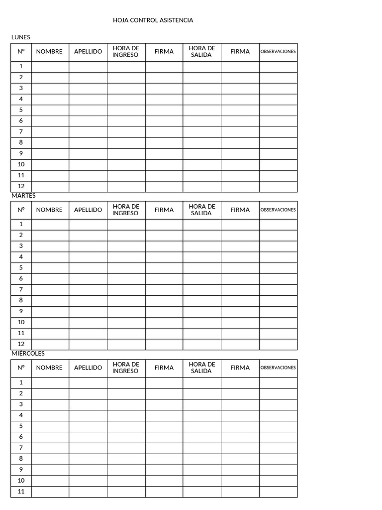Hoja Control Asistencia Personal Virtual | PDF