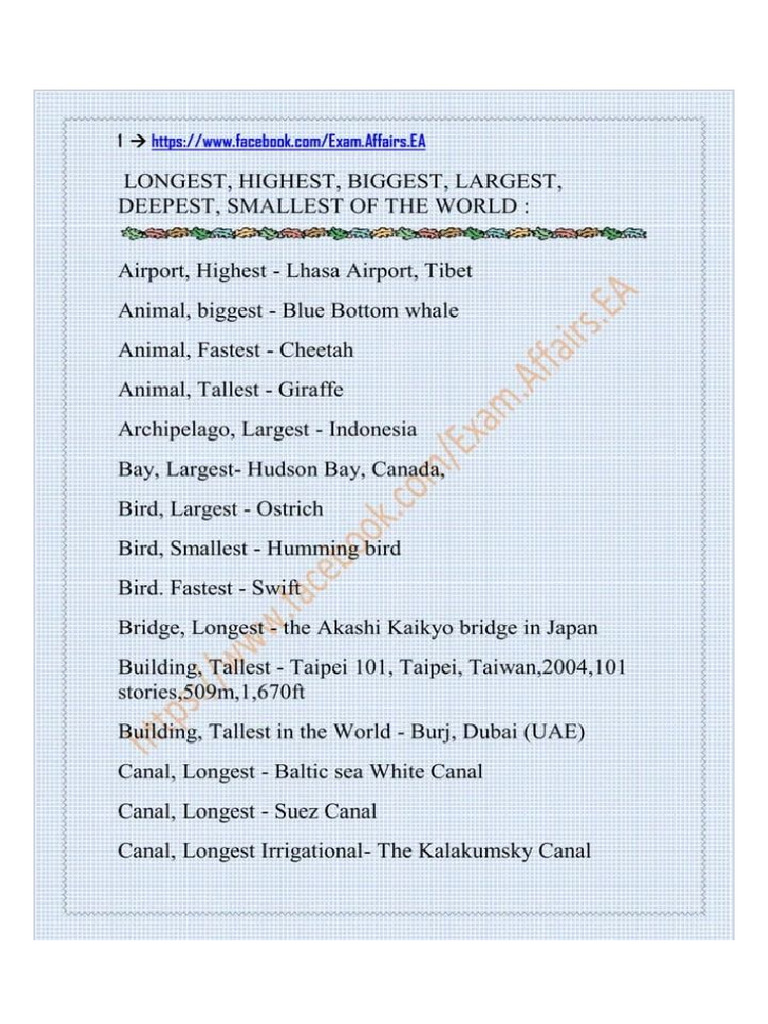 Longest and Shortest in The World | PDF