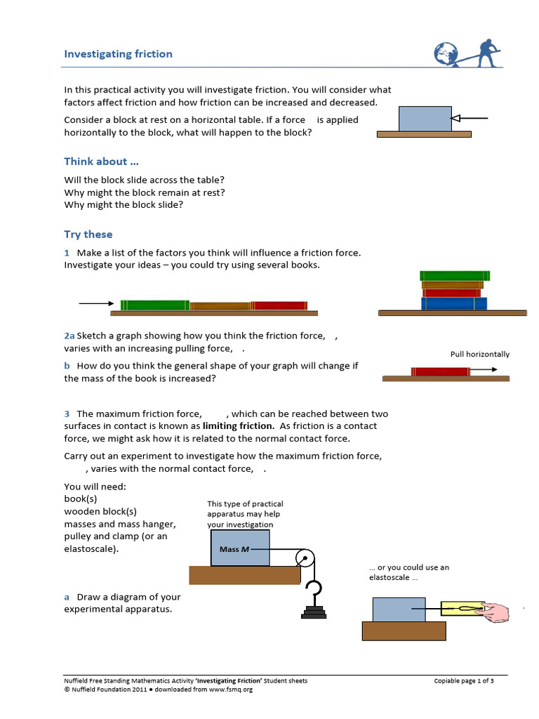 FSMA Investigating Friction Student | PDF | Friction | Force