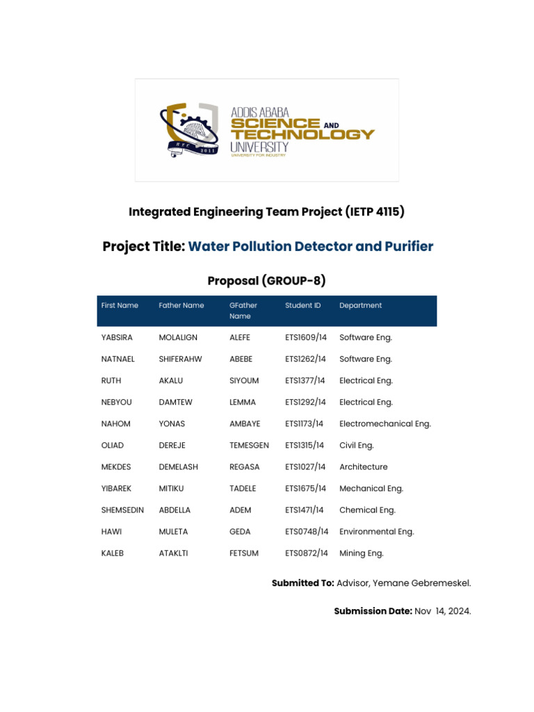 Water Pollution Detector and Purifier Project Proposal | PDF | Water ...