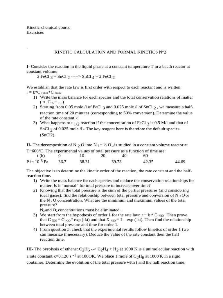 TD2 - Exo-cineÌ Tique-M1 Partie 2 EN | PDF | Reaction Rate Constant | Chemical Kinetics