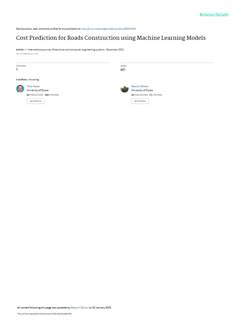 Cost Prediction For Roads Construction Using Machine Learning Models | PDF | Errors And ...