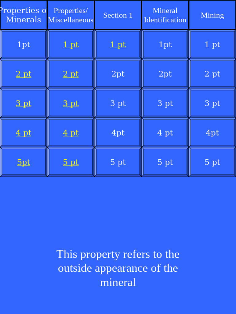 Chapter 2 Jeopardy 2 | PDF | Minerals | Mineralogy