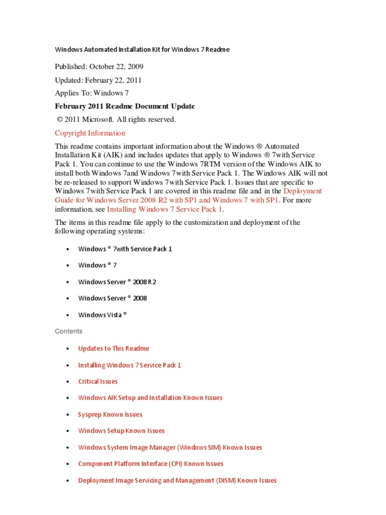 Windows Automated Installation Kit For Windows 7 Readme | PDF | Windows ...