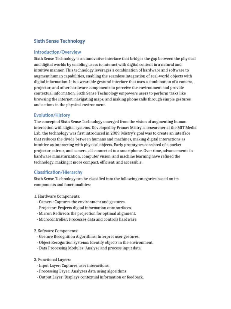 Sixth Sense Technology Report | PDF | Computer Vision | Information Technology