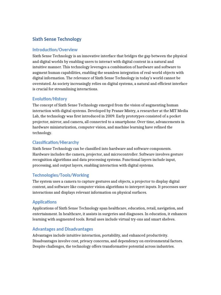 Sixth Sense Technology: Bridging Worlds | PDF | Augmented Reality ...