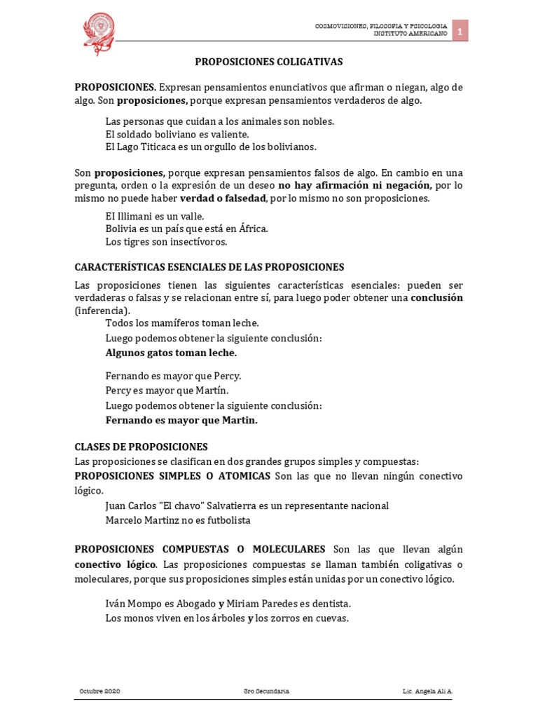 Proposiciones: Tipos y Ejemplos | PDF | Proposición | Lógica