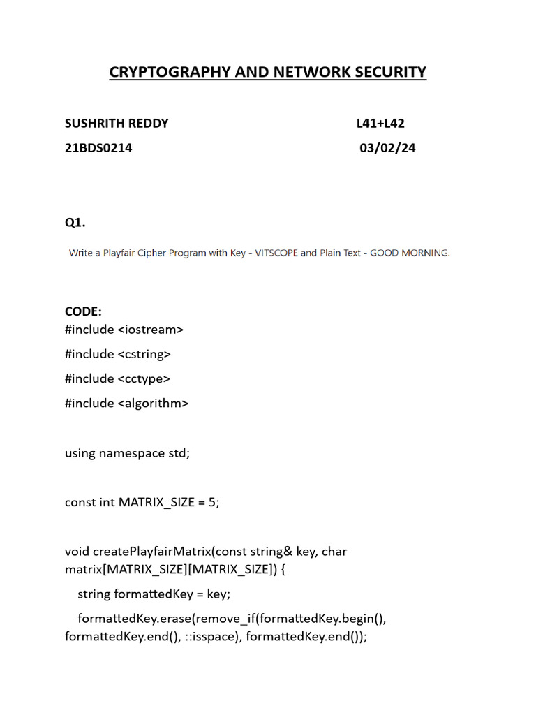 CRYPTOGRAPHY AND NETWORK SECURITY_21BDS0214 | PDF | Linear Algebra | Cryptography