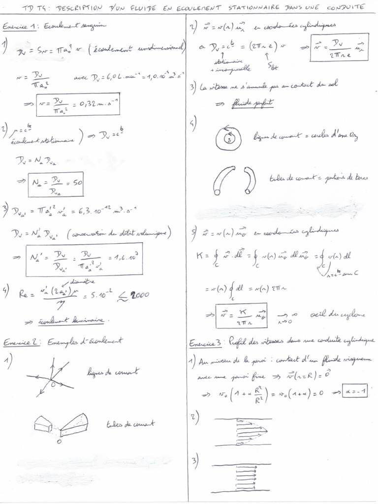 Corrigé TD T4 Description D'un Fluide en Écoulement Stationnaire Dans ...
