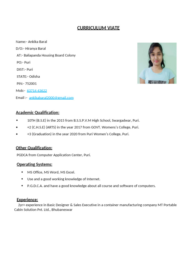 Curriculum Viate (Ankika Baral) | PDF