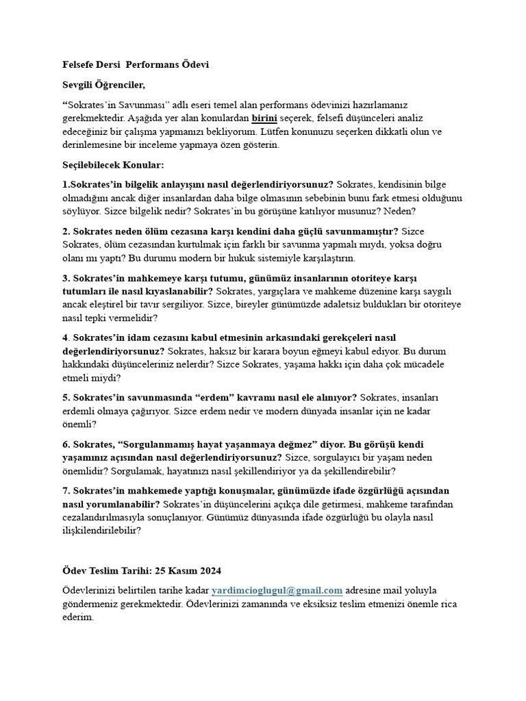 Felsefe Dersi̇ Performans Ödevi̇ | PDF