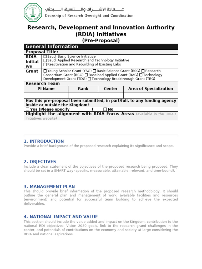 RDIA Preproposal Template | PDF