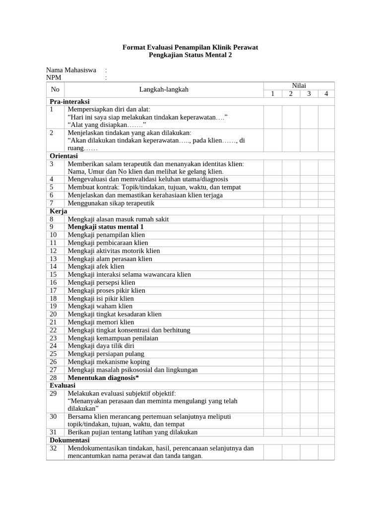 Format Evaluasi Penampilan Klinik Pengkajian Status Mental 2 | PDF