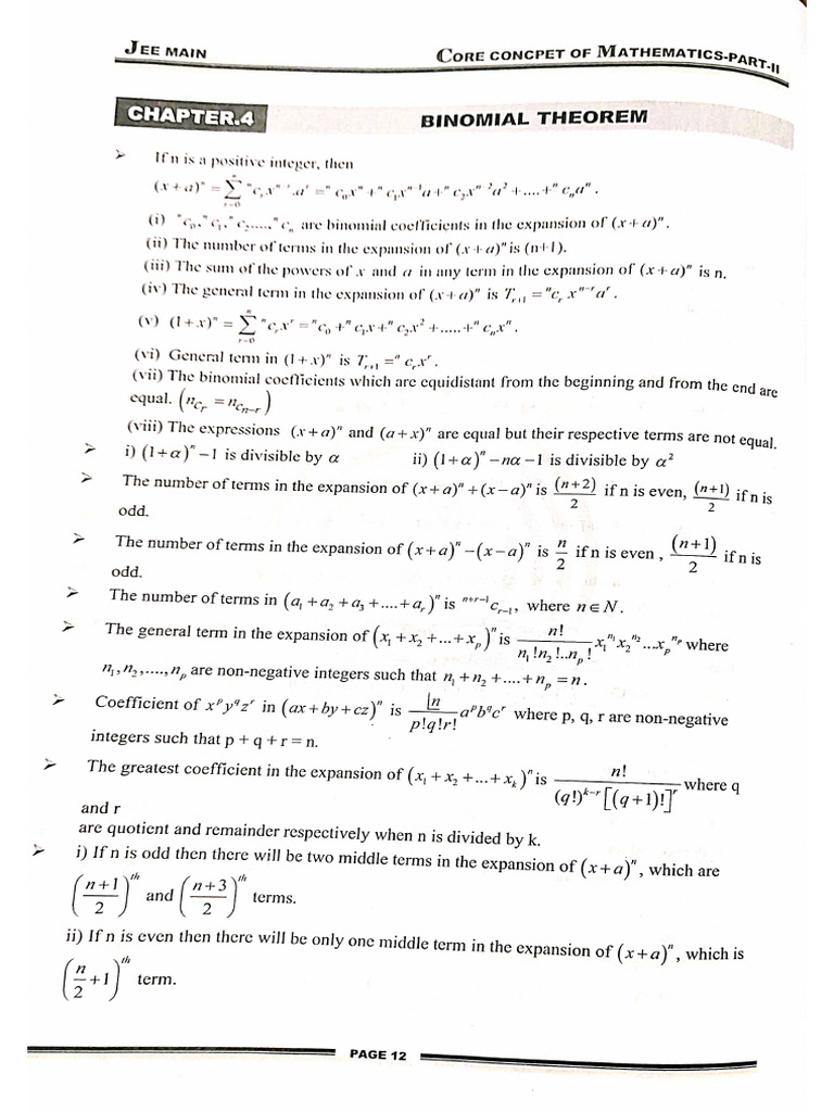 Binomial Theorem Core Concepts | PDF