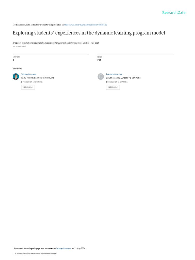 DLP Study - Exploring Students' Experiences in The Dynamic Learning Program Model - V2 | PDF ...