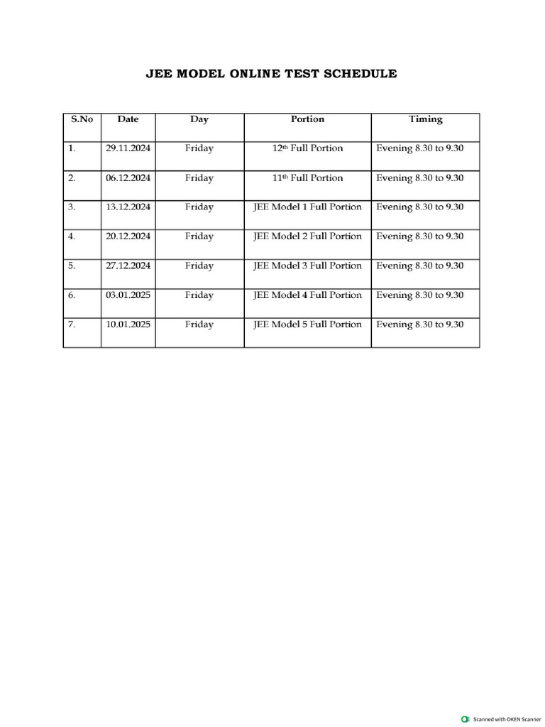 JEE Model Test Schedule 2024 | PDF