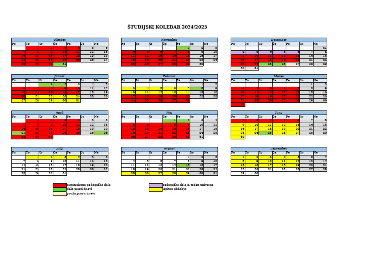 Studijski Koledar 2024 2025 Graficni Prikaz | PDF