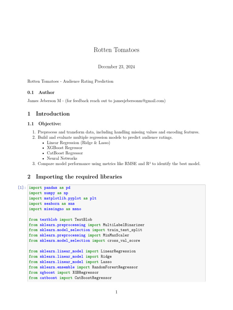 Rotten Tomatoes Audience Rating Prediction | PDF | Coefficient Of ...