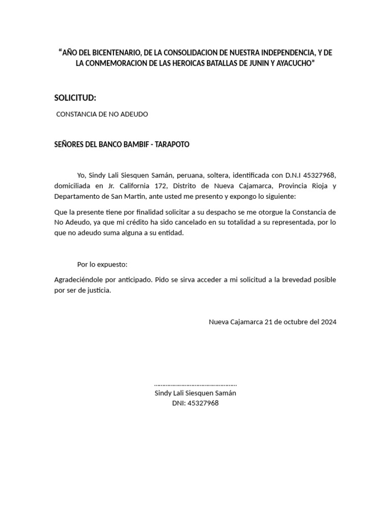 Solicitud de Constancia de No Adeudo | PDF