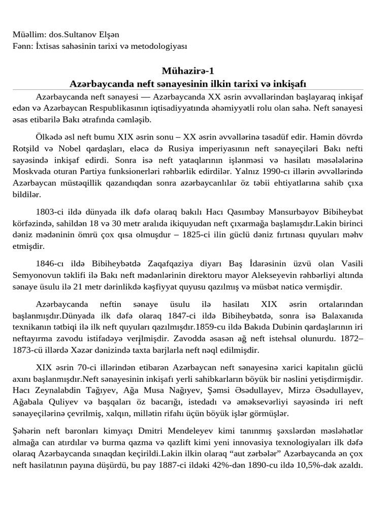 İxtisas Sahəsinin Tarixi VƏ Metodologiyası-Esas Muhazire Düzəldilmiş | PDF