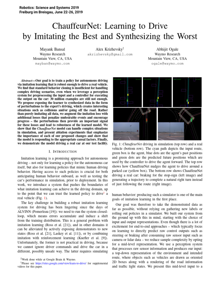 ChauffeurNet: Learning to Drive. Alex Krizhevsky | PDF | Simulation ...