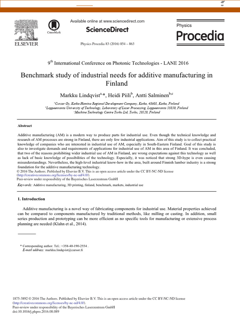 Benchmark Study of Industrial Needs For Additive Manufacturing | PDF ...