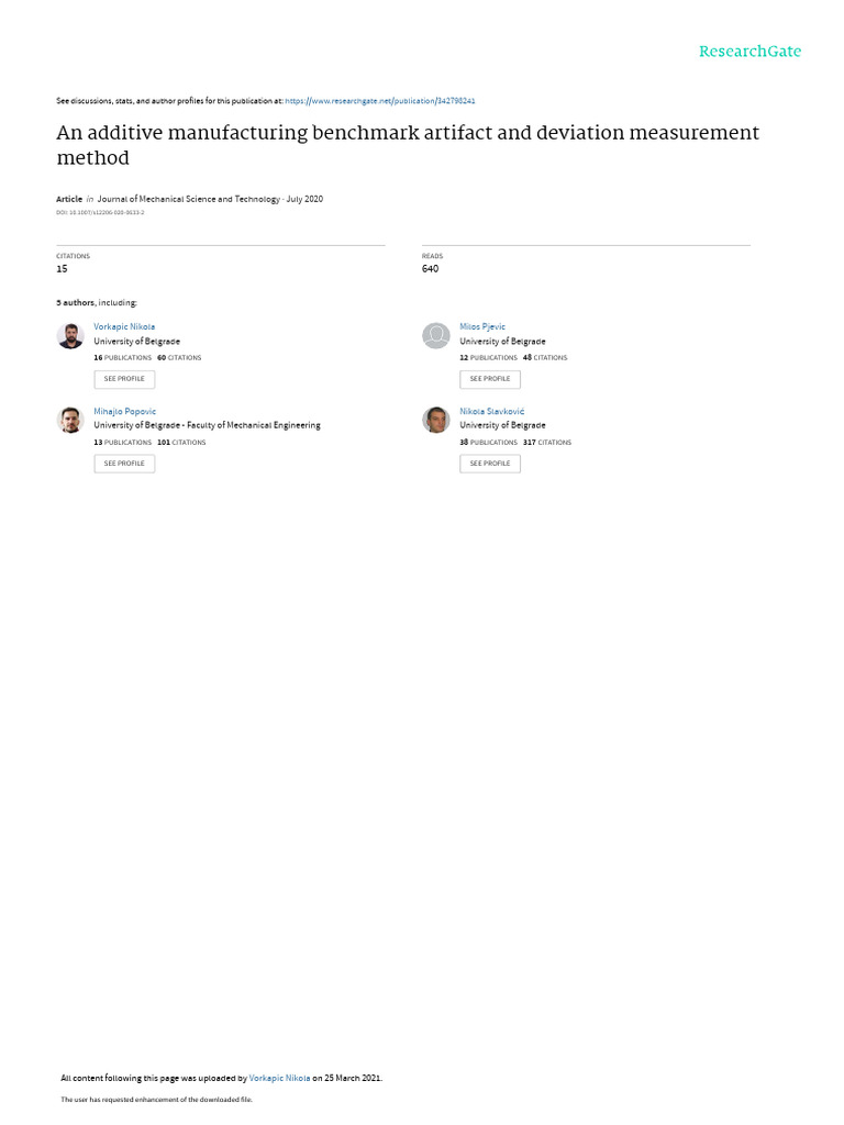 An Additive Manufacturing Benchmark Artifact and Deviation Measurement ...