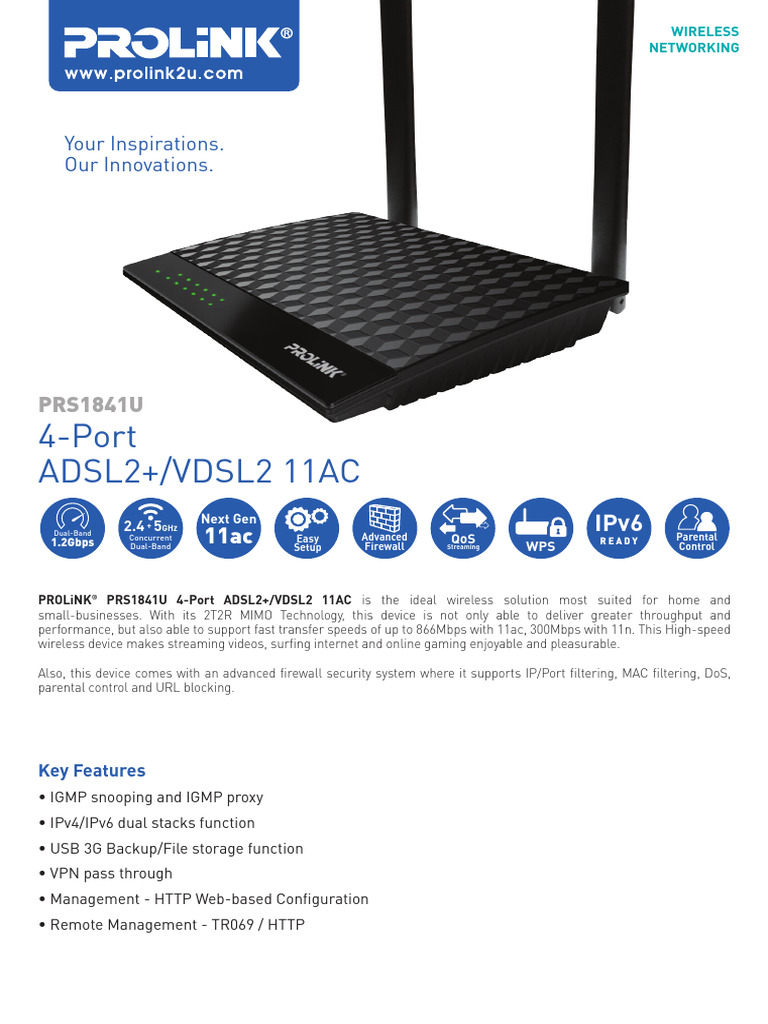 Product-Manuals DSL Prolink-Prs1841u | PDF | Ieee 802.11 | Wi Fi