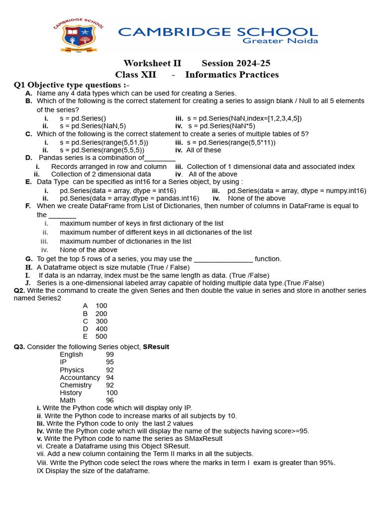 C12 - Worksheet 2 - IP - 2024-25 | PDF | Computer Programming | Computing