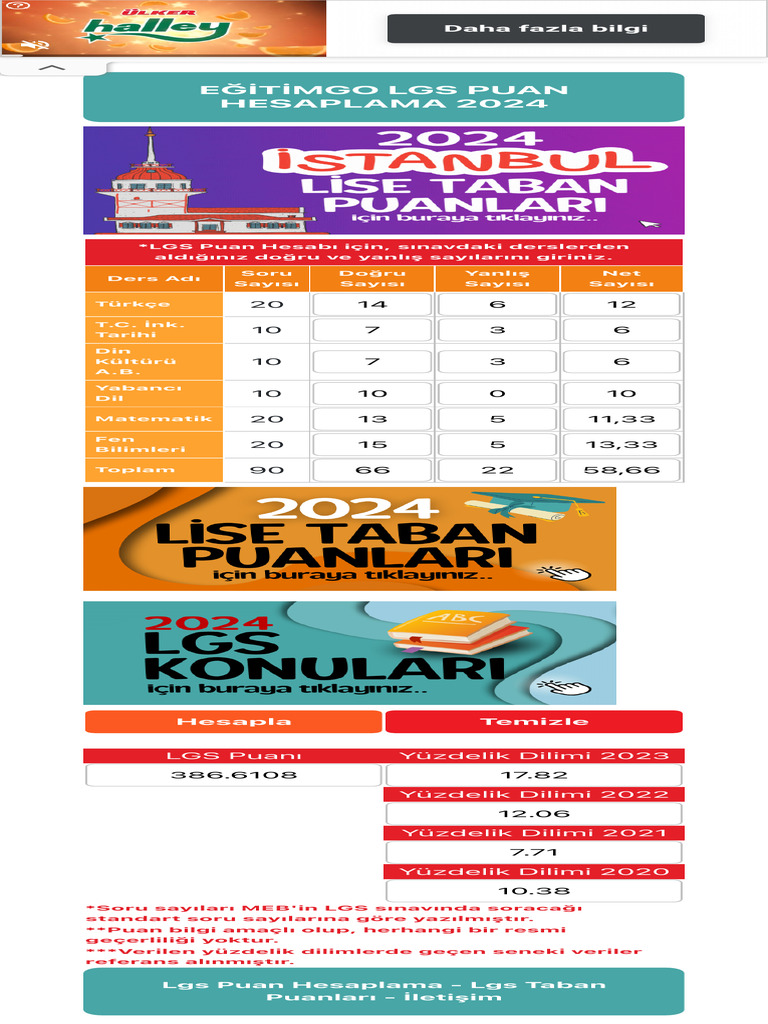 LGS Puan Hesaplama 2024 - LGS Yüzdelik Dilim | PDF
