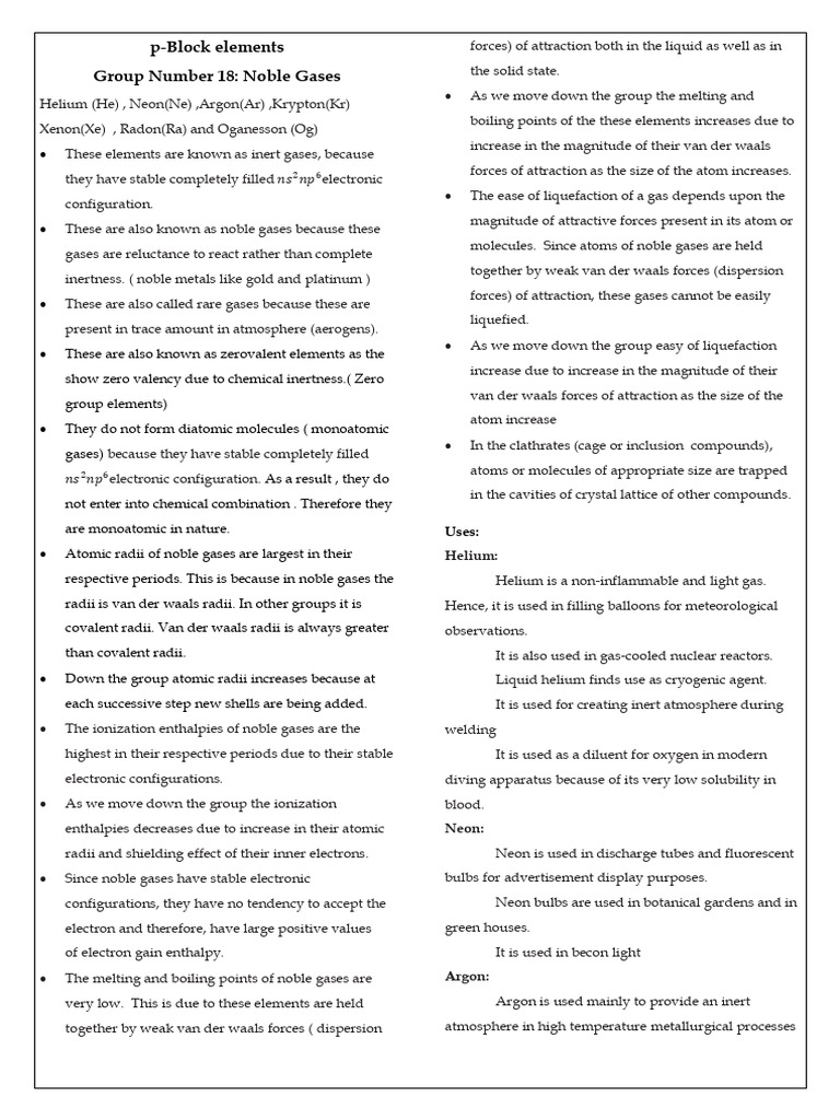 18th Group | PDF | Materials | Sets Of Chemical Elements