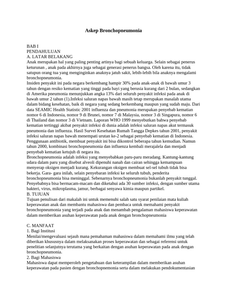 Panduan Asuhan Keperawatan Bronchopneumonia | PDF