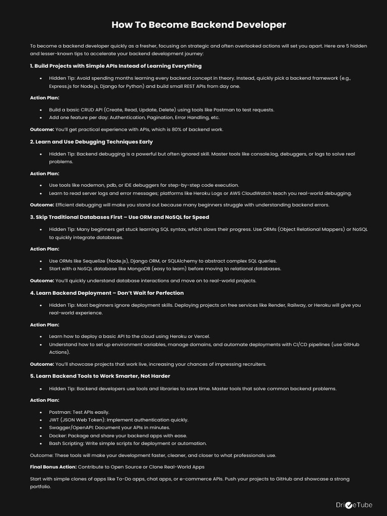 Backend Developer Guide | PDF | Debugging | Databases Backend Developer Guide | PDF | Debugging | Databases