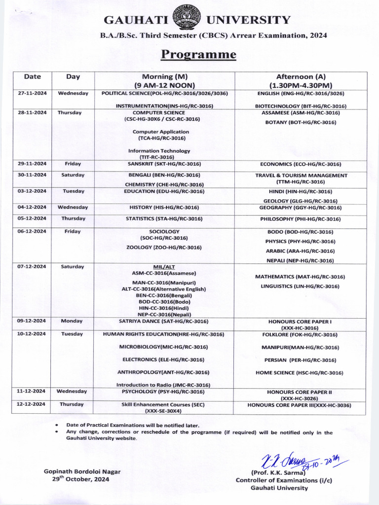 BA, BSC, BCom 3rd Sem (CBCS) Arrear 2024 - Programme | PDF | Languages ...